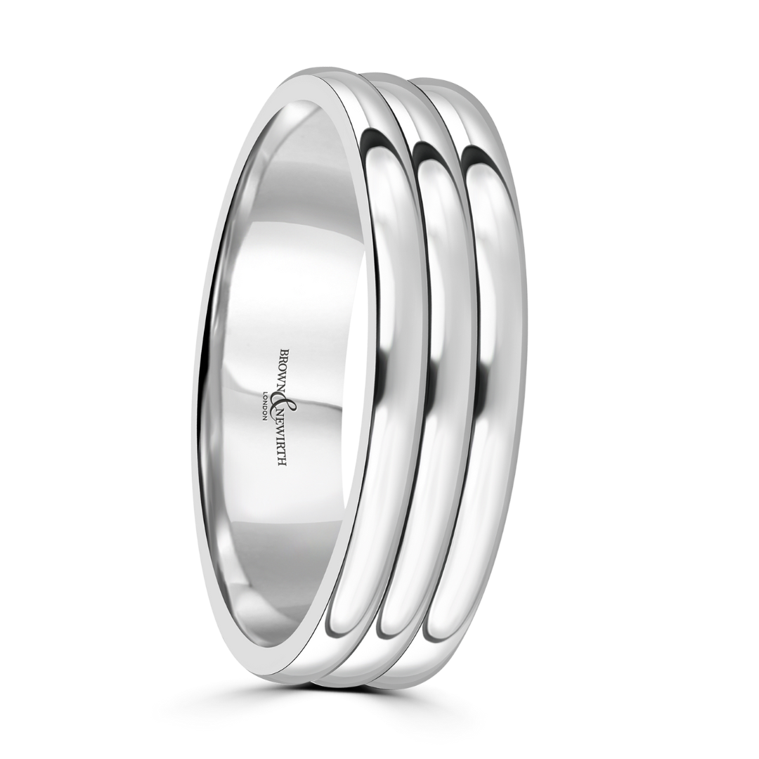 9ct White Gold 6mm Triple Domed Gents Wedding Ring | Peter Jackson